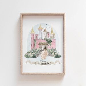 Watercolor Princess Castle Custom Name Art, Dark Skin Princess ...