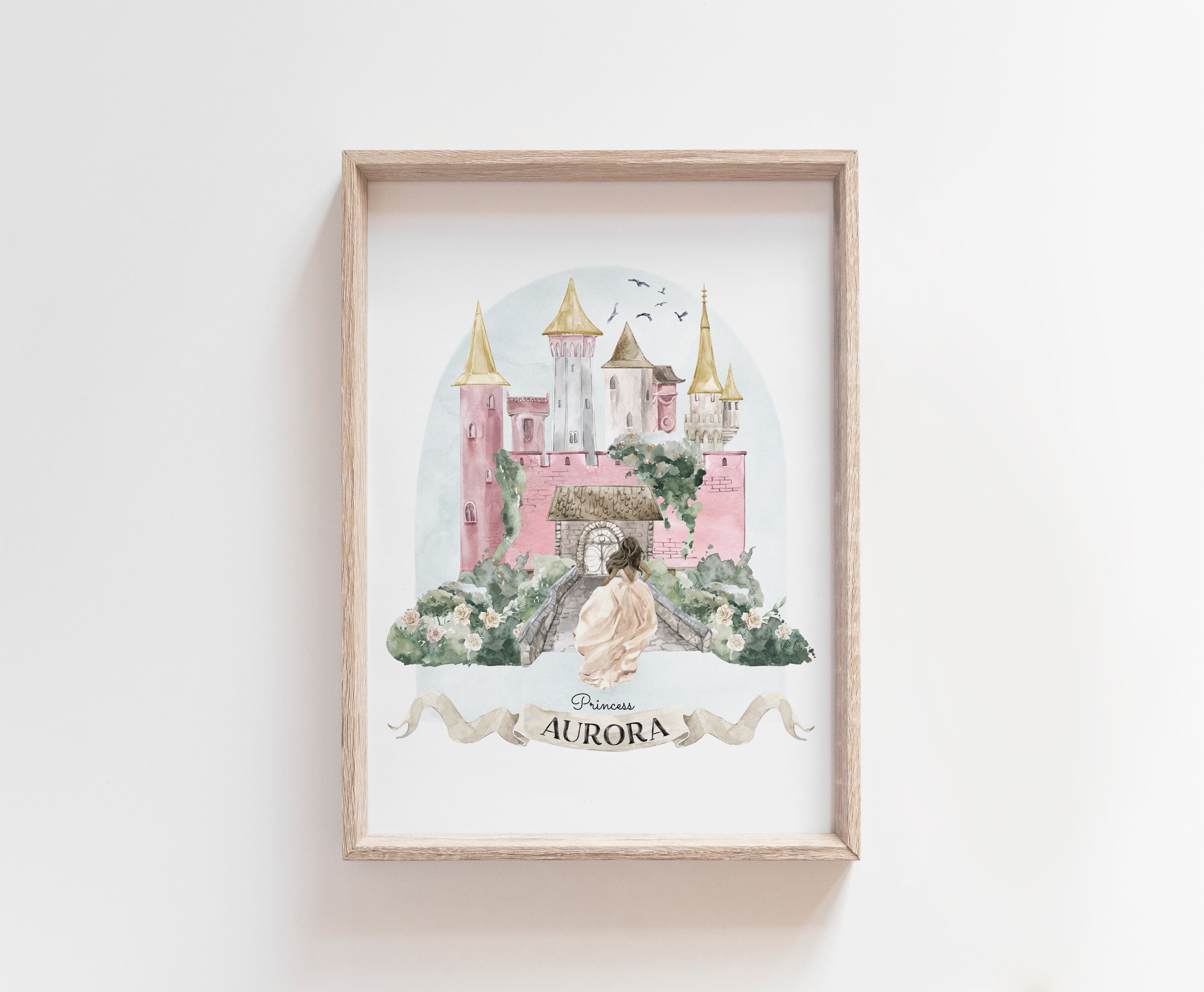 Watercolor Princess Castle Custom Name Art, Dark Skin Princess ...