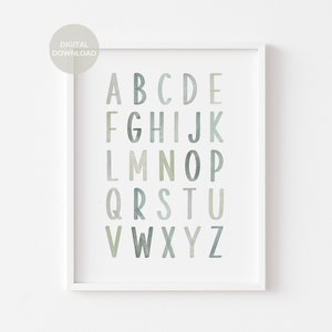 Sage Green Watercolor Alphabet Print: Montessori Nursery Decor (digital ...
