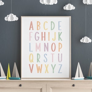 Pastel Watercolor Alphabet Poster Nursery Printable Wall Art - Etsy