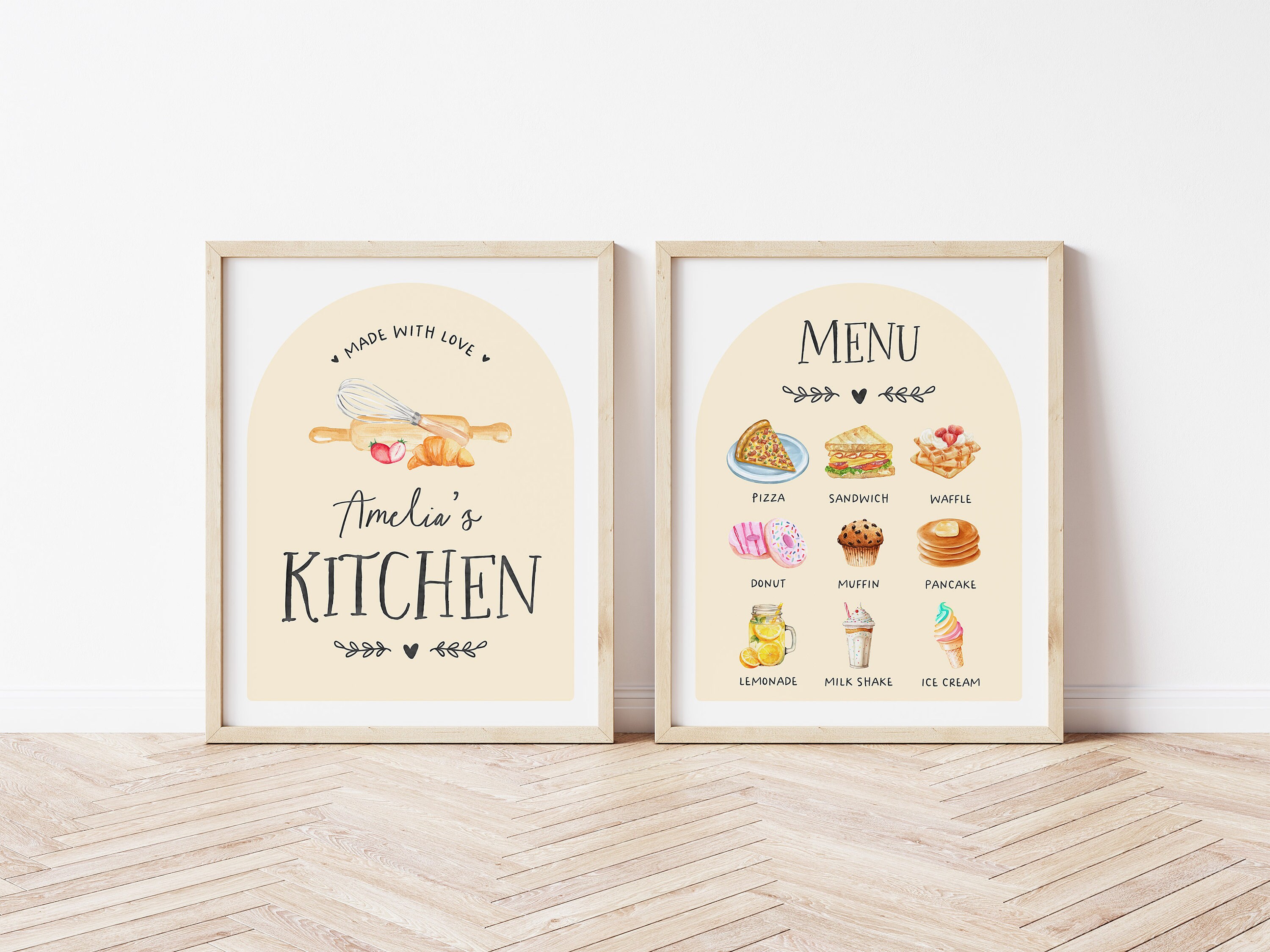 Set of 2 Custom Play Kitchen Sign, Watercolor Toy Kitchen Menu ...