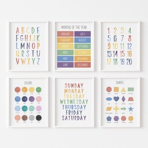 SET of 6 Learning Prints, Alphabet Number Week Shapes Colors Months ...