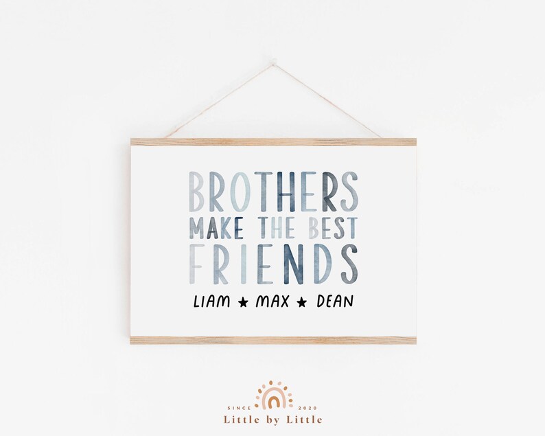 Blue Watercolor Custom Brother Name Print, Boy Room Decor, Brothers ...