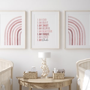 Girls Affirmation Print, SET of 3, Personalized Affirmation Wall Art ...