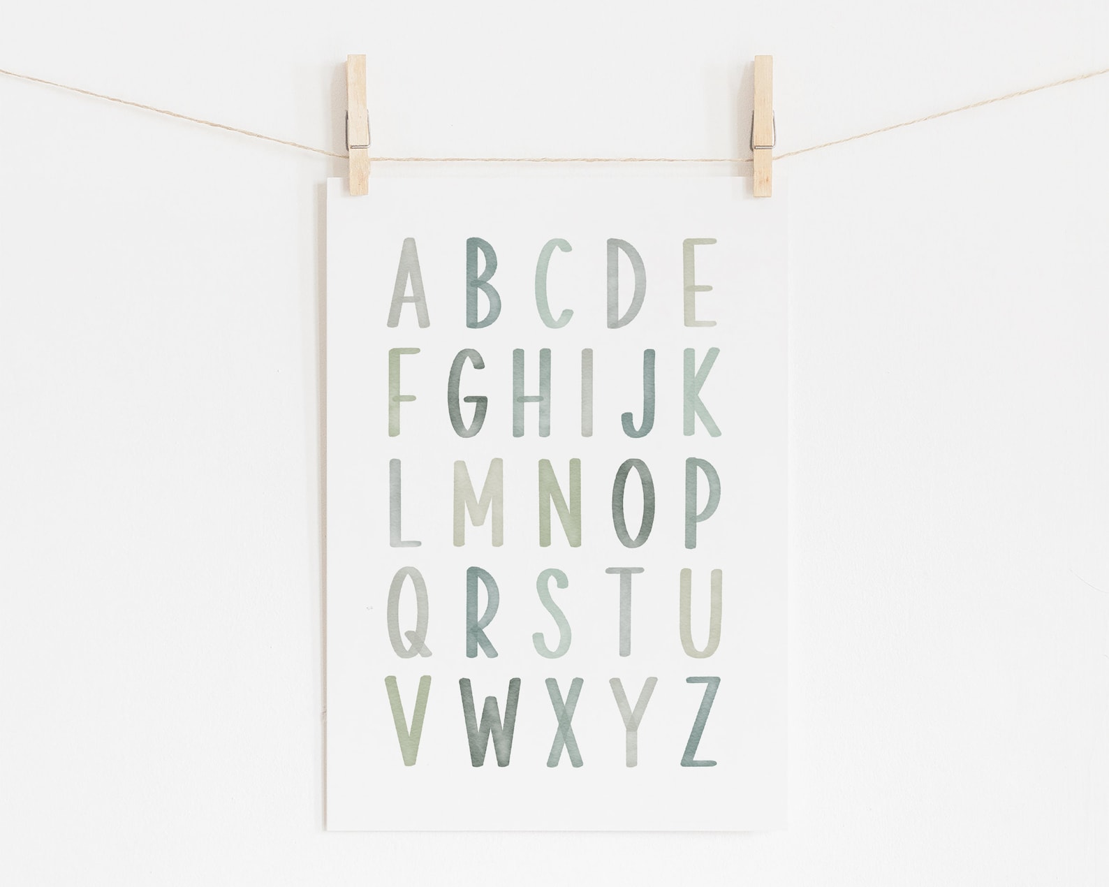 Sage Green Watercolor Alphabet Print Green Nursery Decor ABC - Etsy