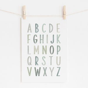 Sage Green Watercolor Alphabet Print: Montessori Nursery Decor (digital ...
