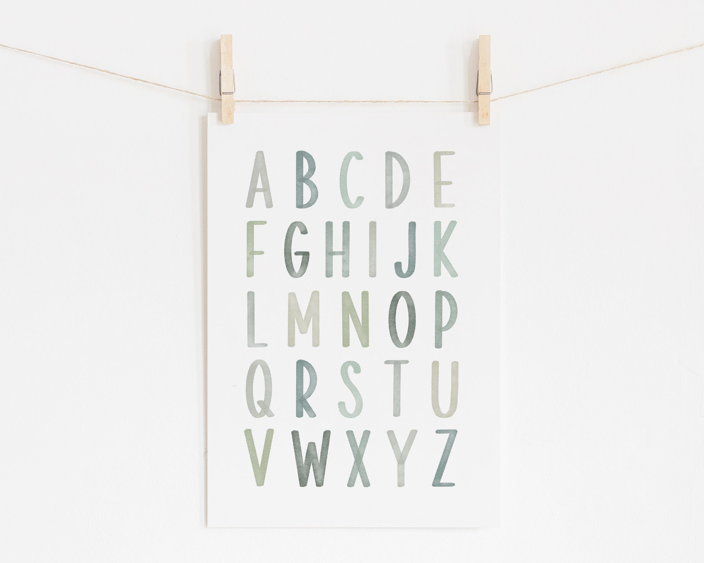 Sage Green Watercolor Alphabet Print: Montessori Nursery Decor (digital ...