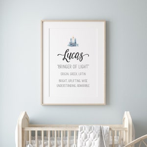 Lucas Name Meaning Print, Meaning of Lucas, Baby Shower Gift, Boys Room ...