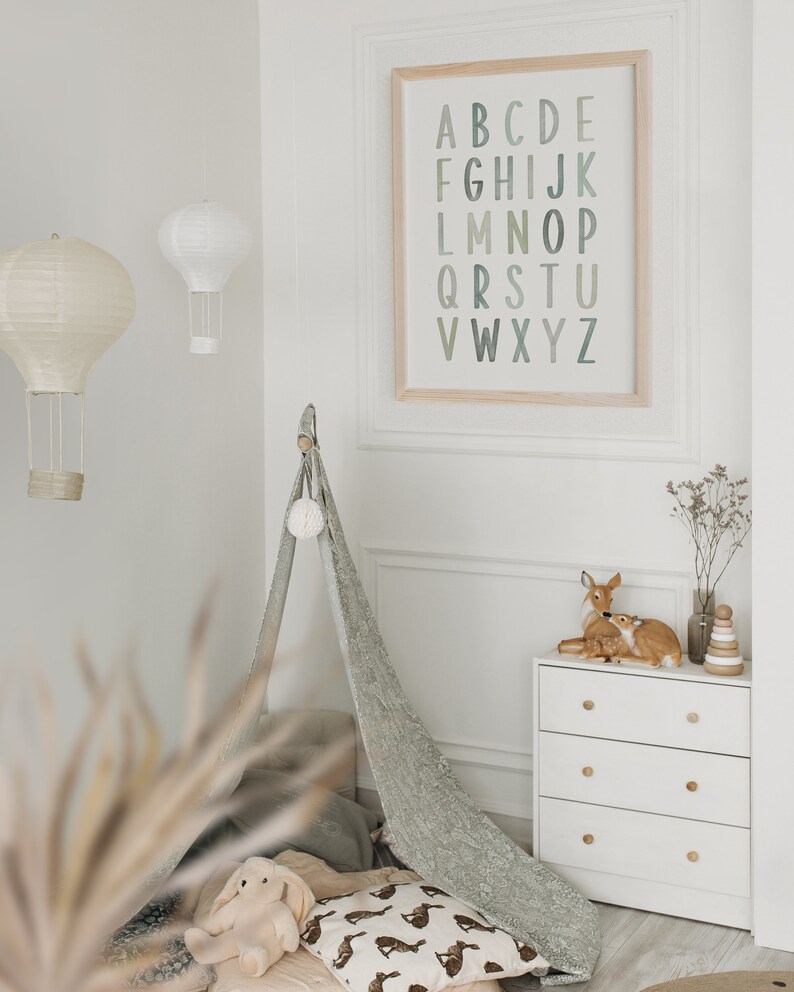 Sage Green Watercolor Alphabet Print Green Nursery Decor ABC - Etsy