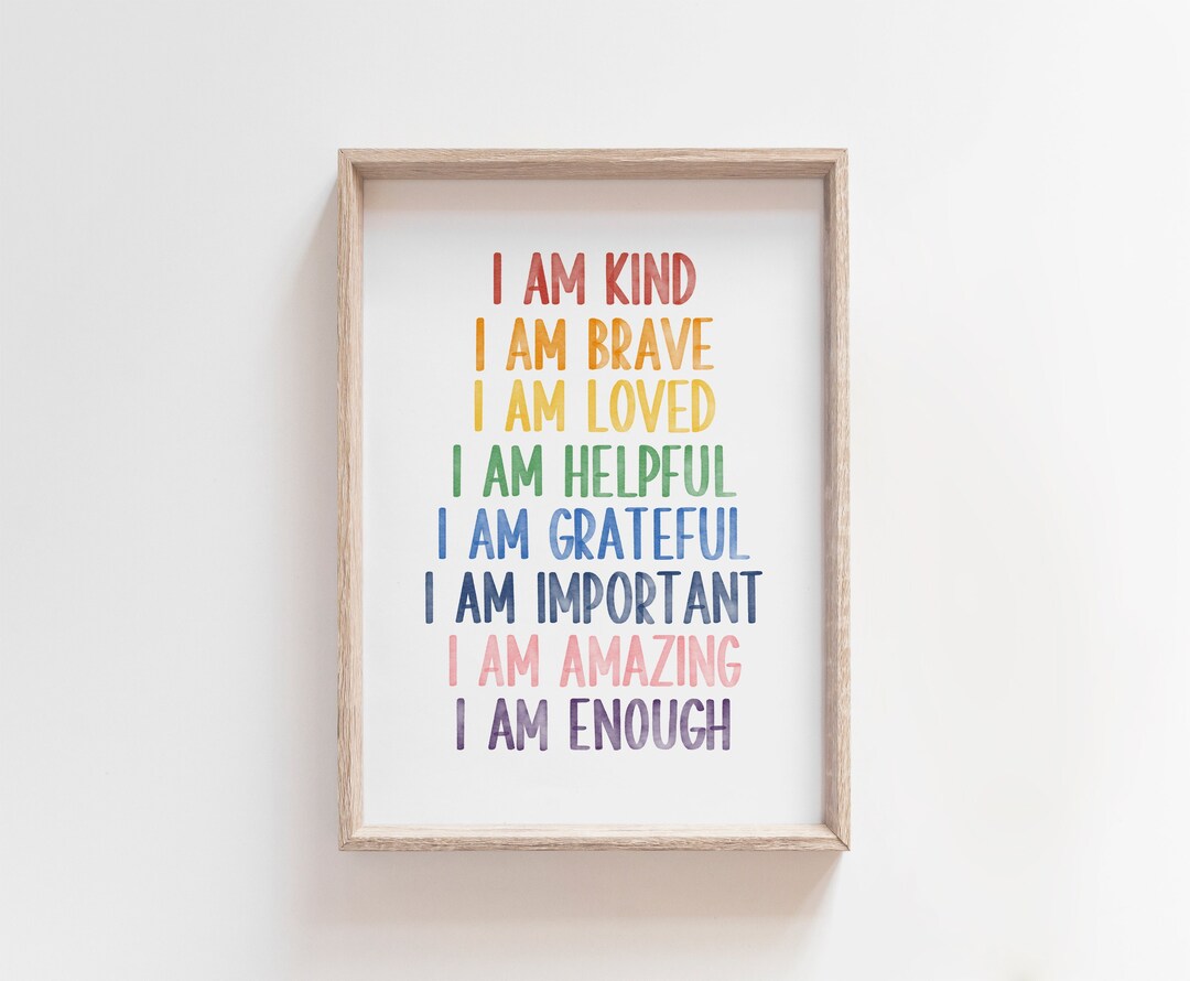 Rainbow Watercolor Kids Affirmation Art: Positive Nursery Decor ...
