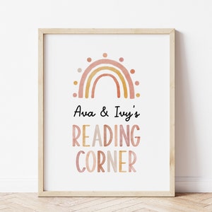 Custom Reading Corner Sign, Boho Watercolor, Reading Corner Decor ...