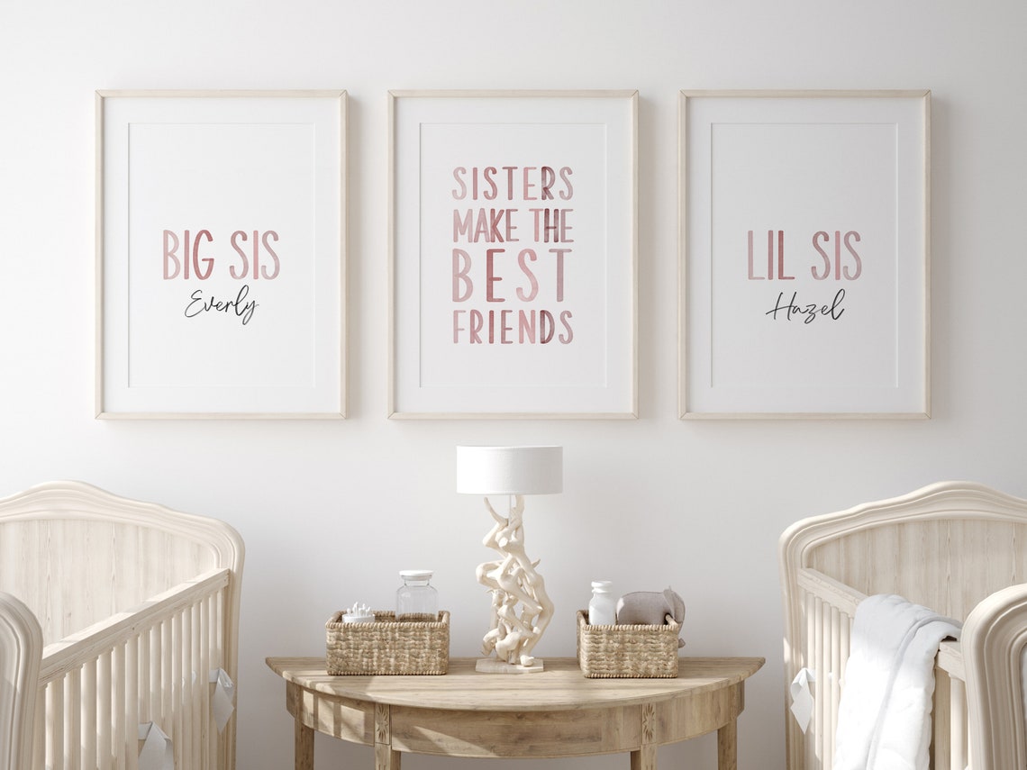 Set of 3 Blush Pink Sister Prints, Custom Sister Name, Sister Prints ...