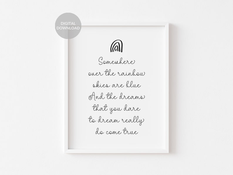 Somewhere Over the Rainbow Print Over the Rainbow Lyrics Wall - Etsy