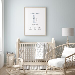 Baby Birth Stats Sign, Blue Watercolor, Personalized Gift, Birth ...