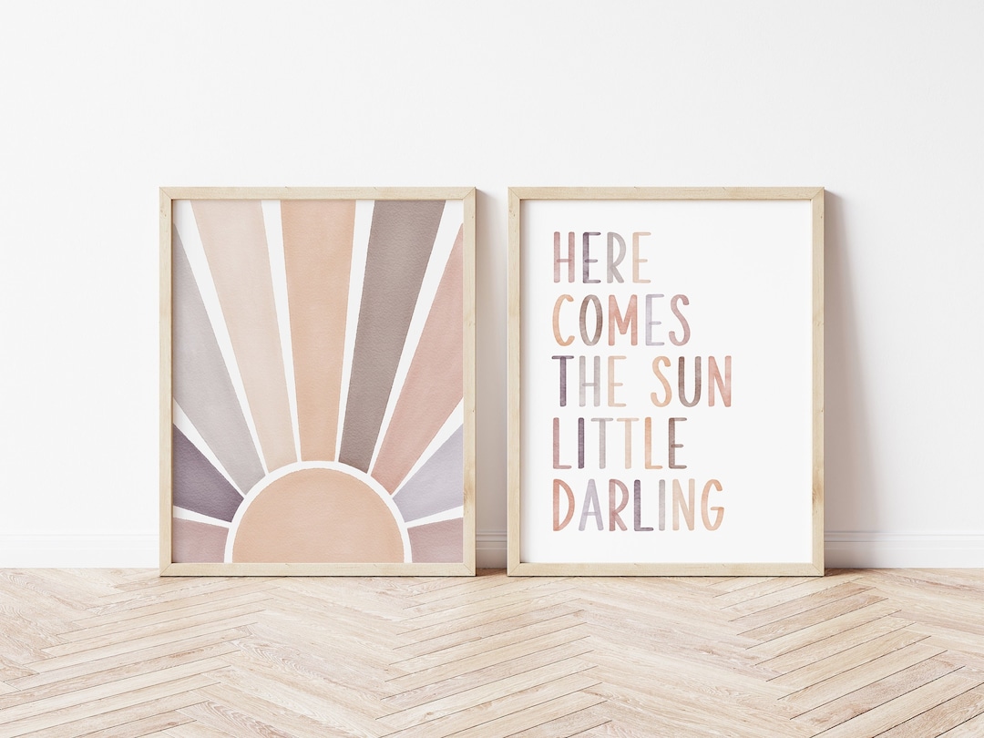 Here Comes the Sun Little Darling, SET of 2 Watercolor Sunshine Prints ...