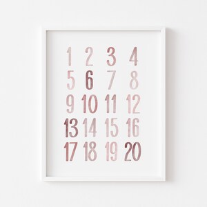 SET of 6 Pink Learning Prints, Blush Pink Watercolor, Alphabet, Numbers ...