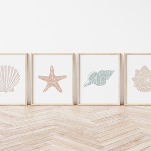 SET of 4 Prints, Sea Shell Printable, Nautical Nursery Decor, Coastal ...
