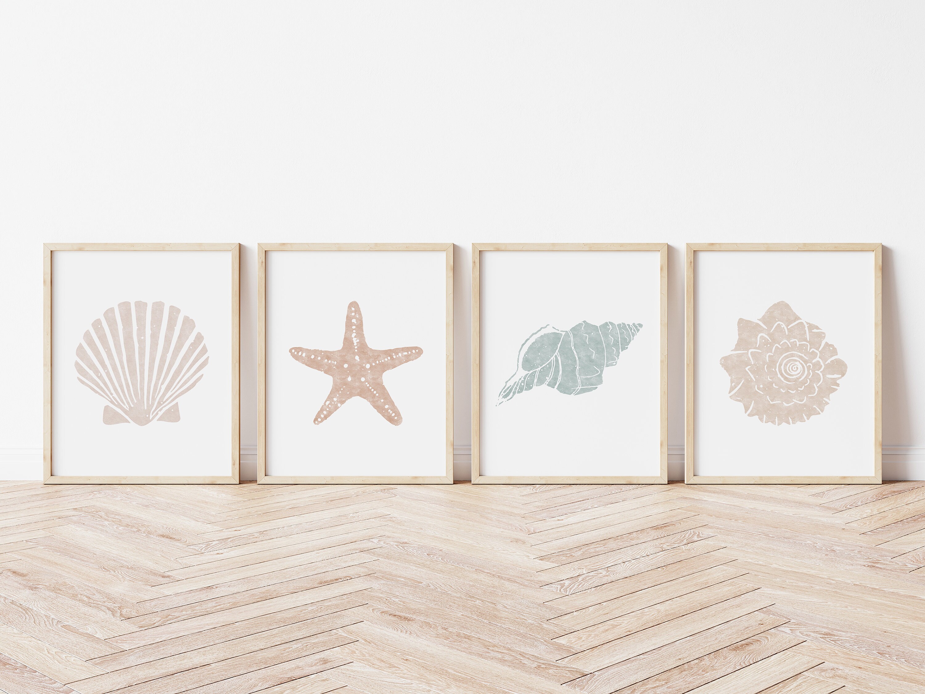 SET of 4 Prints Sea Shell Printable Nautical Nursery Decor - Etsy