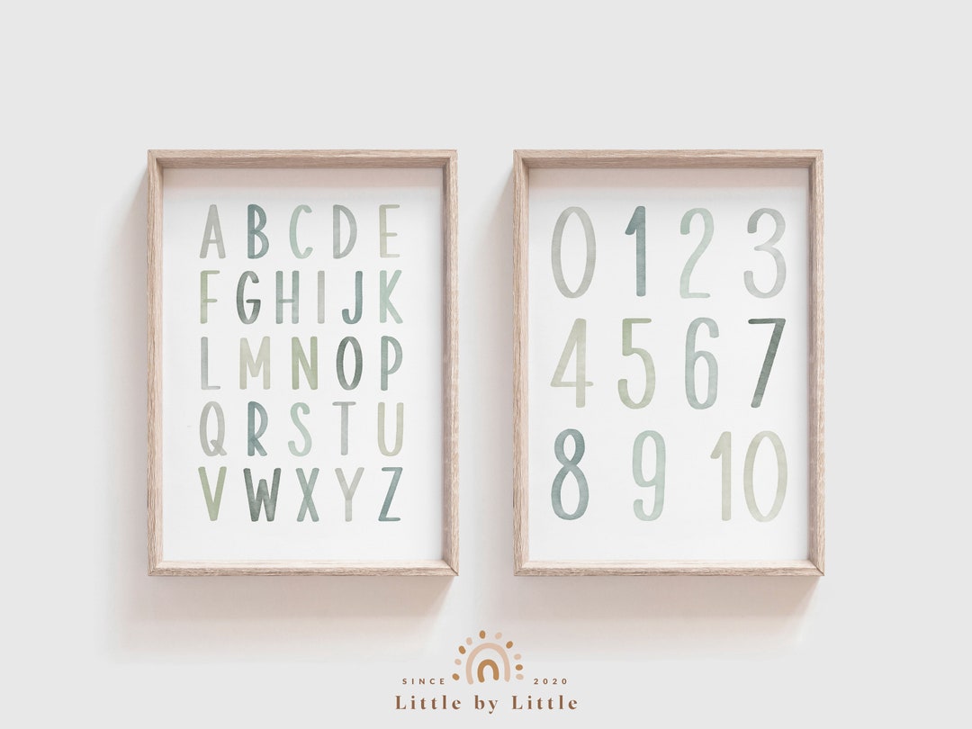 Sage Green Watercolor Alphabet Numbers Prints: Nursery Decor (digital ...