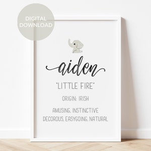 Aiden Name Meaning Print: Baby Boy Nursery Decor (instant Download) - Etsy