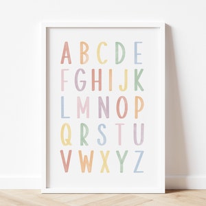 Pastel Watercolor Alphabet Poster, Nursery Printable Wall Art, Soft ...