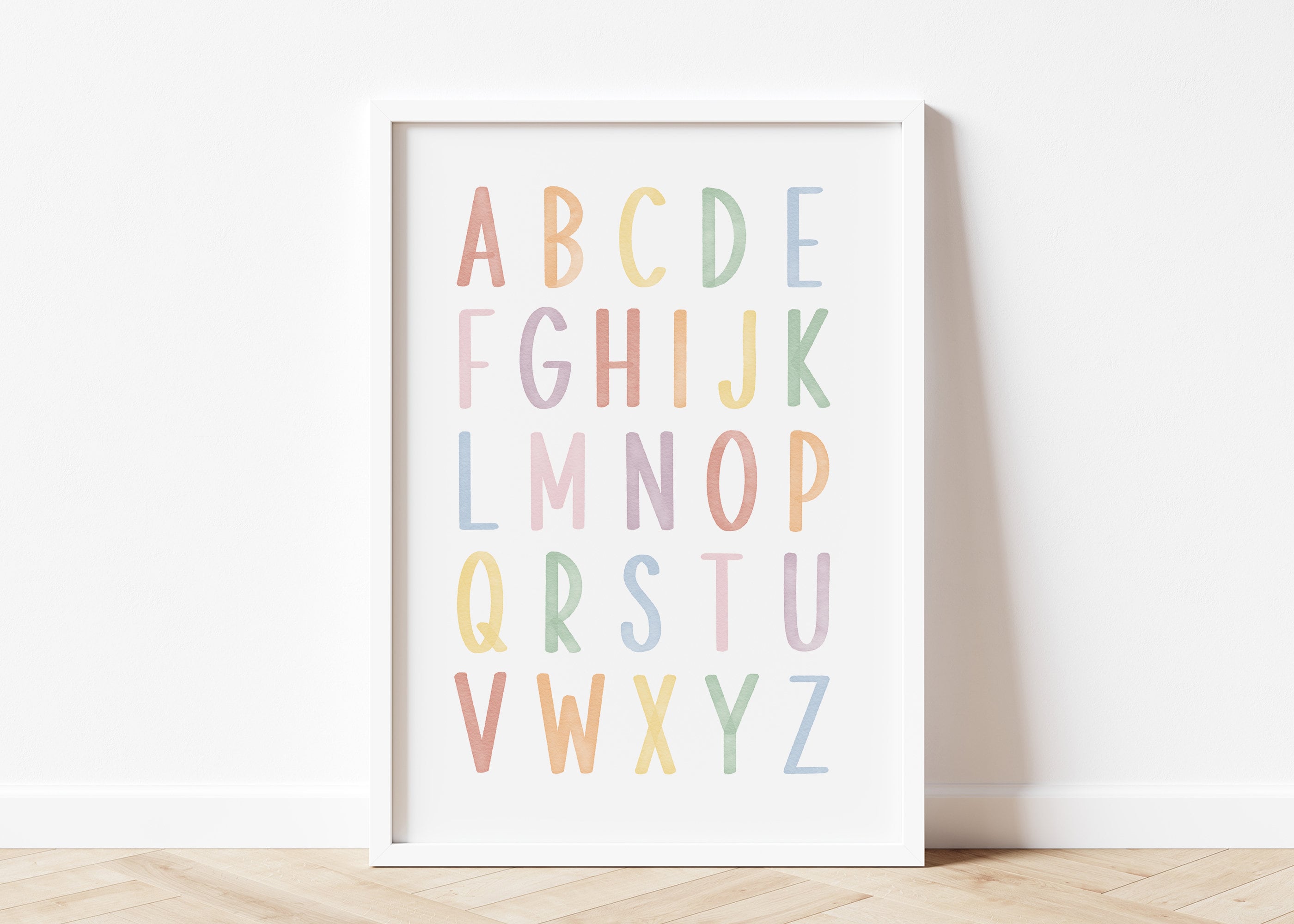 Pastel Watercolor Alphabet Print: Rainbow ABC Nursery Art (digital ...