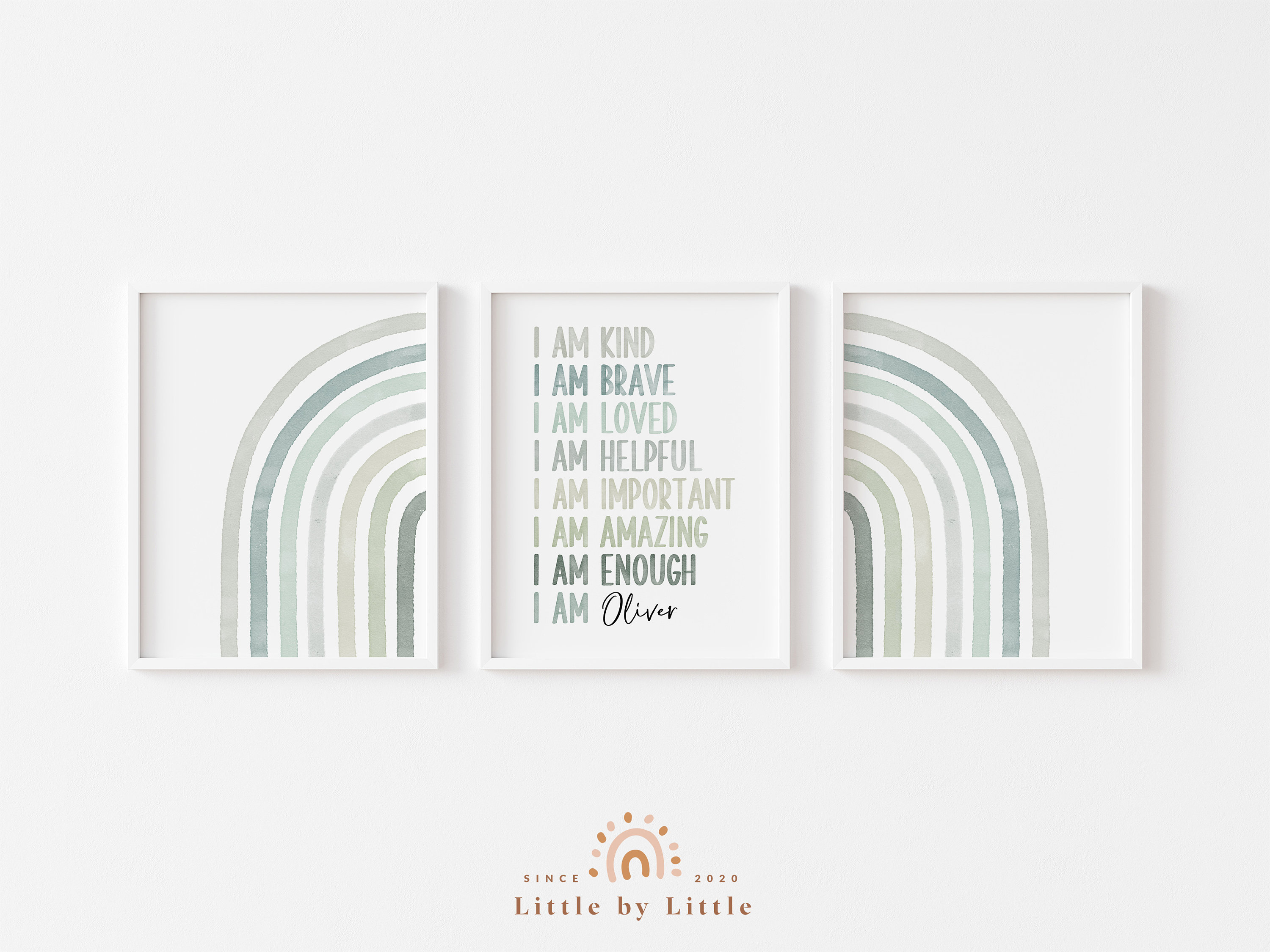 SET of 3 Sage Green Watercolor Custom Kids Affirmation Prints, Positive ...