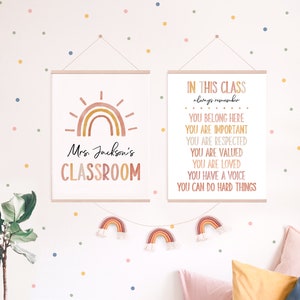 SET of 2 Classroom Sign, Custom Teacher Name Sign, Boho Classroom Sign ...