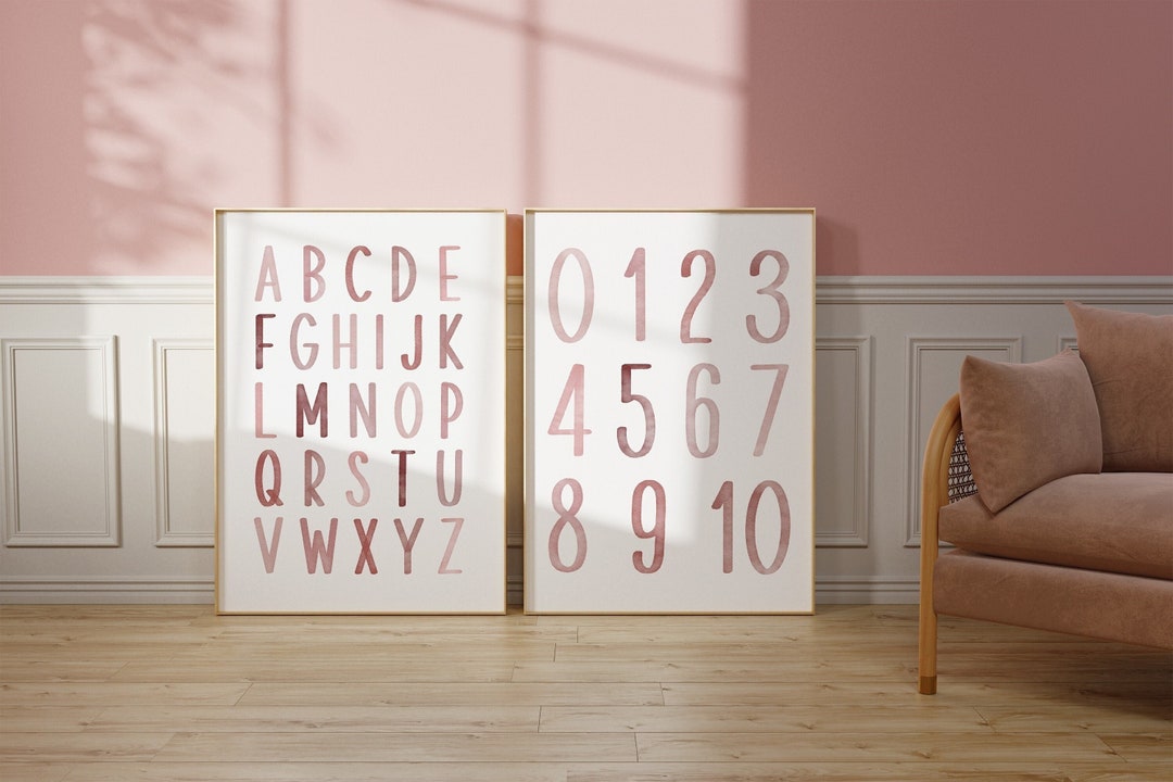 SET of 2 Blush Pink Alphabet & Numbers, Nursery Wall Art, Pink Alphabet ...