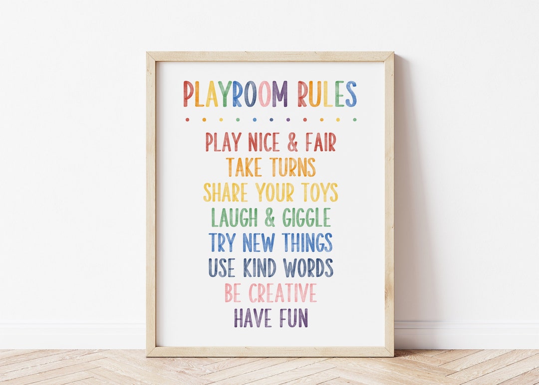 Playroom Rules, Kids Wall Art, Playroom Sign, Kids Room Decor, Rainbow ...