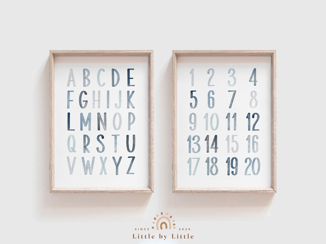 Watercolor Alphabet Number Prints: Blue Nursery Decor (digital Download ...