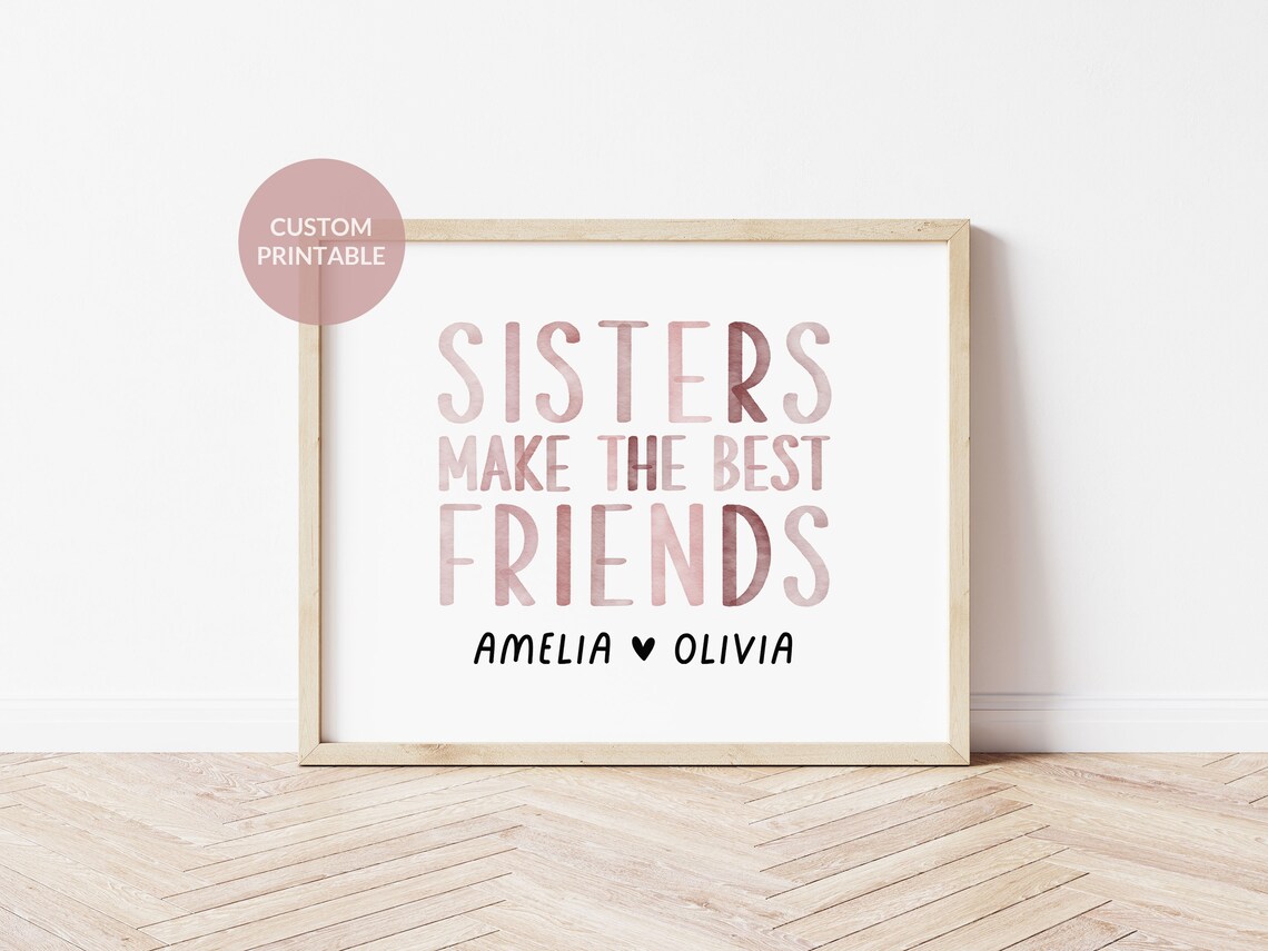 Blush Pink Watercolor Custom Sister Name Print Girls Room | Etsy