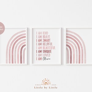 Girls Affirmation Print, SET of 3, Personalized Affirmation Wall Art ...