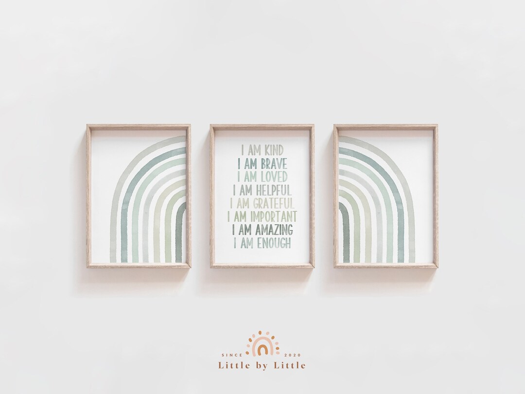 Sage Green Watercolor Kids Affirmation Prints, SET of 3, Boys Room ...