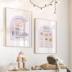 Set of 2 Custom Play Kitchen Sign, Watercolor Toy Kitchen Menu ...