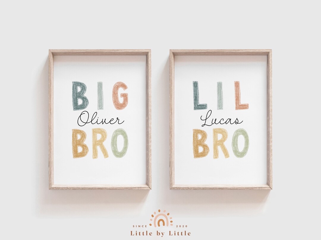 Set of 2 Custom Brother Name Sign, BIG Bro LIL Bro, Boys Room Decor ...
