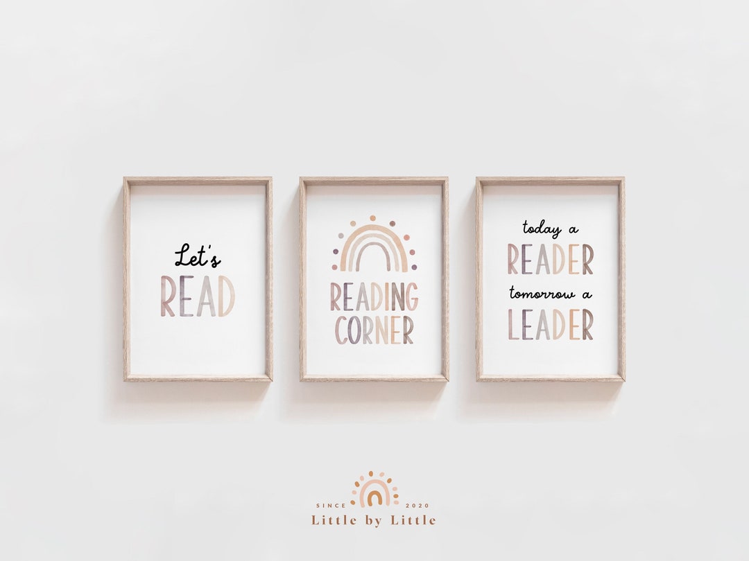 Boho Reading Corner Prints: Neutral Watercolor Classroom Decor (set of ...