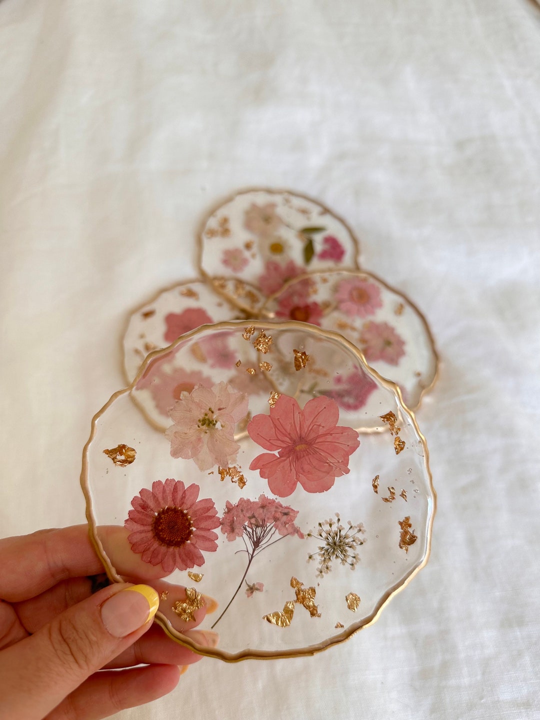 Pink Floral Coasters - Etsy