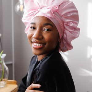 All Hair Types Satin Bonnet With Bow Tie Pink - Etsy