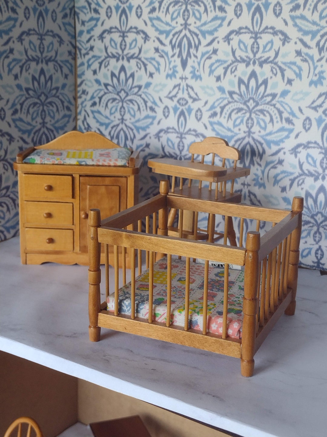1:12 Scale Nursery Set/playpen/changing Table/high Chair/dollhouse - Etsy