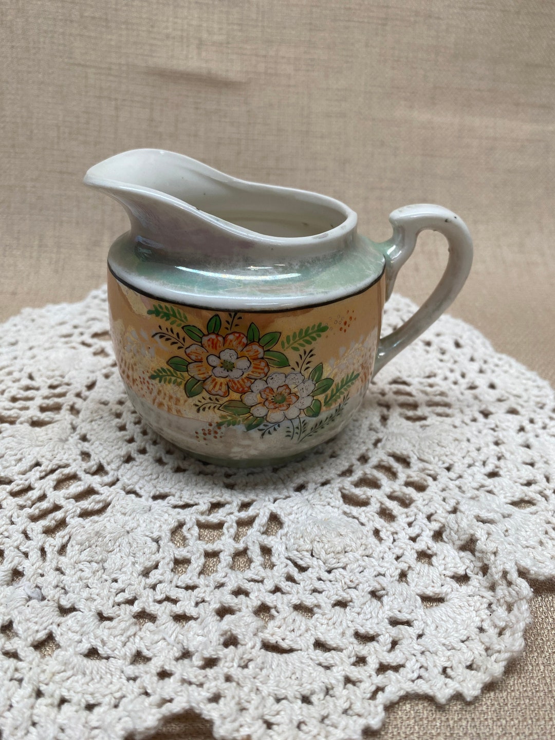 Vintage Small CREAMER Handpainted With Gold Accents and Iridescent ...