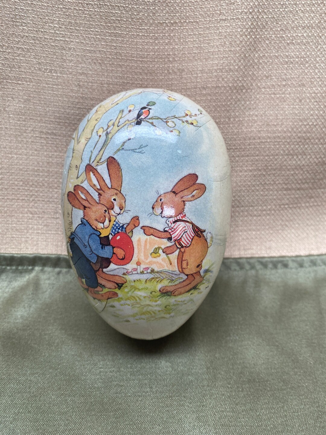 Antique EASTER EGG Paper Mache Box Made in Germanyfolk Art Bunny ...