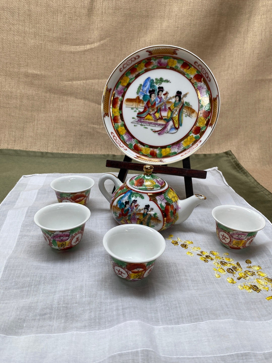 Miniature SAKI TEA Setpainted Small Asian Tea Set With Four Cups Tea ...