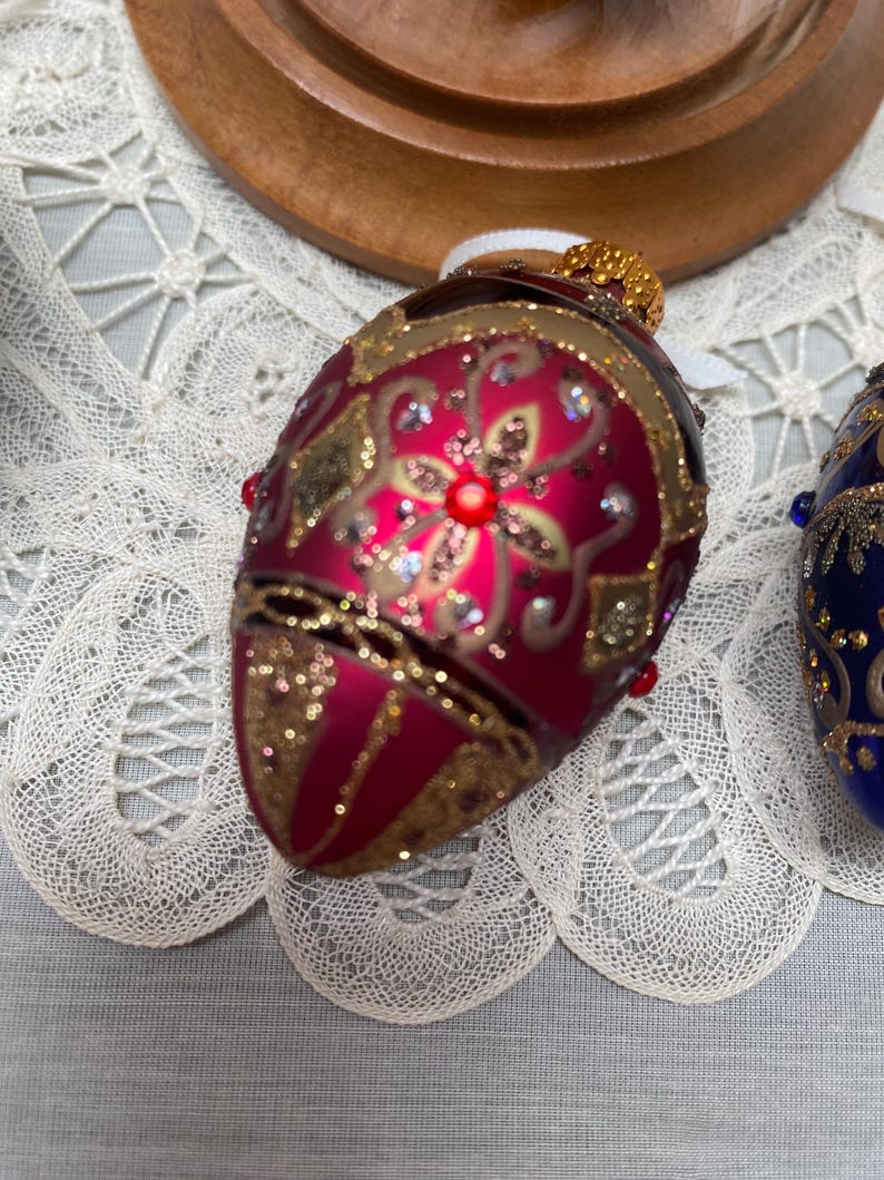 Glass Egg Ornaments Set | Painted Miniature Eggs With Cloche Stand - Etsy
