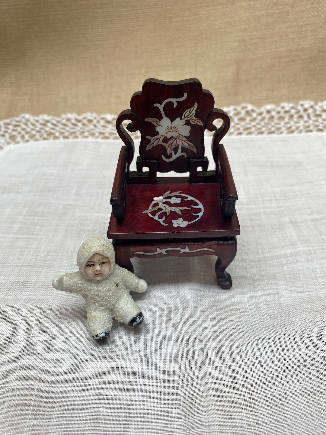 Vintage Miniature Wood Chair Inlaid Mother of Pear Accents Plus ...