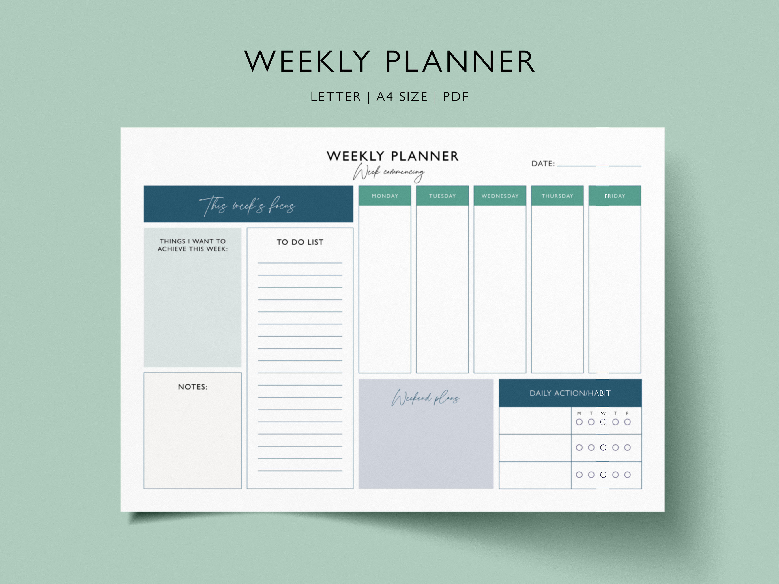 Weekly Planner, Weekly Schedule, Printable Planner, Weekly Organizer ...
