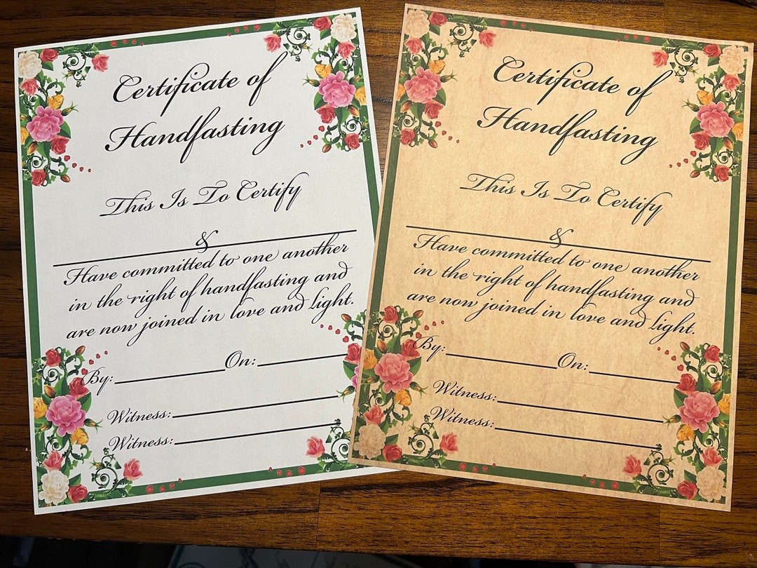 Handfasting Certificate Printable Certificate Handfasting Celtic ...