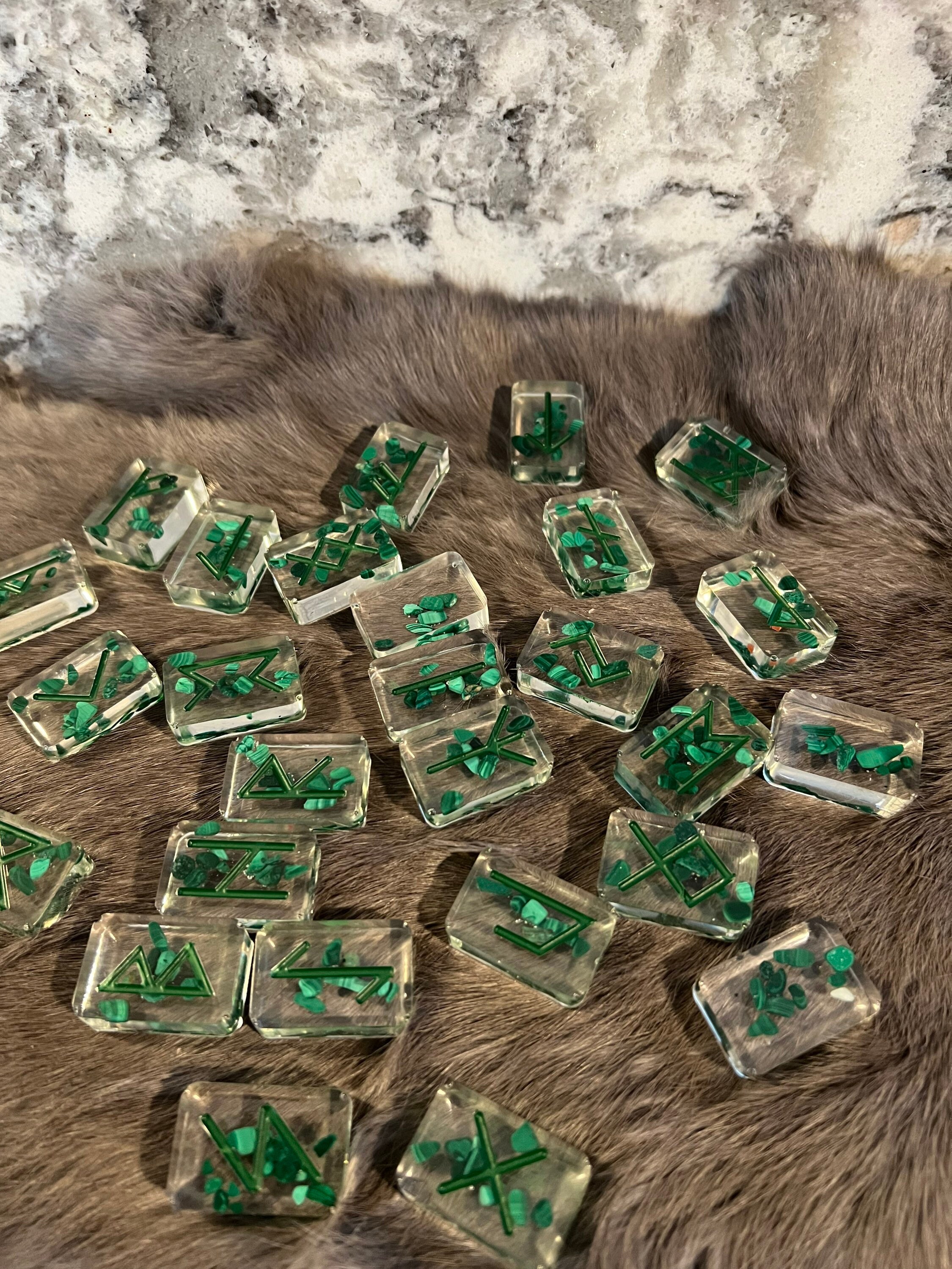 Malachite Rune Set Elder Futhark Rune Set Divination Runes - Etsy