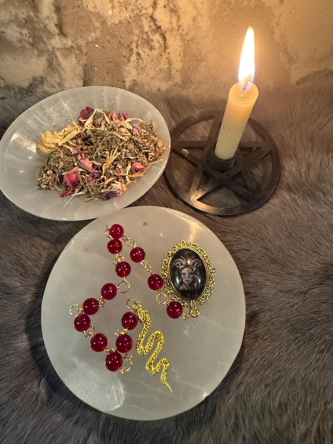 Lilith Prayer Beads: Garnet Serpent Charm, Dark Feminine Diety - Etsy