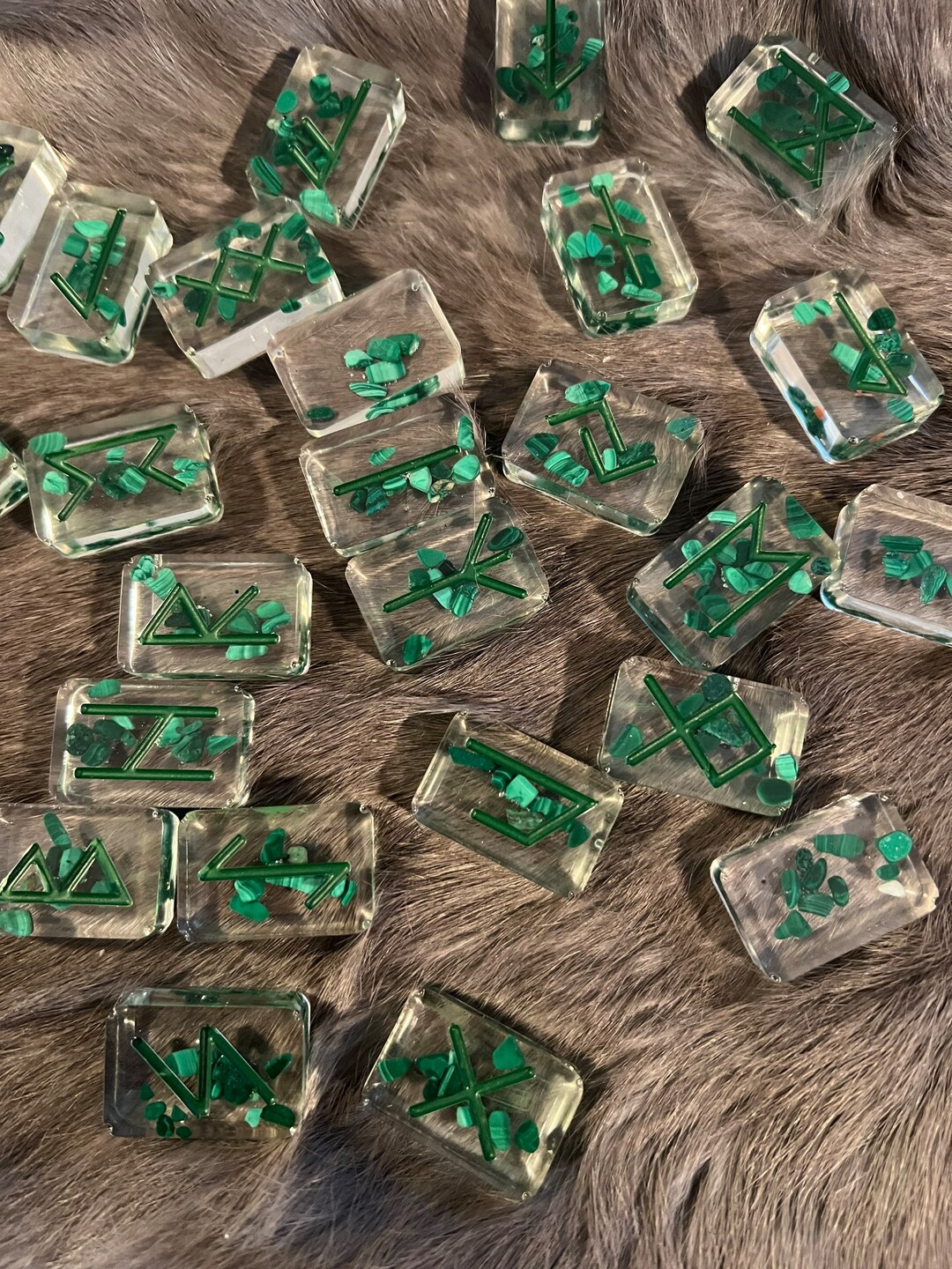 Malachite Rune Set - Elder Futhark Rune Set - Divination Runes - Viking ...